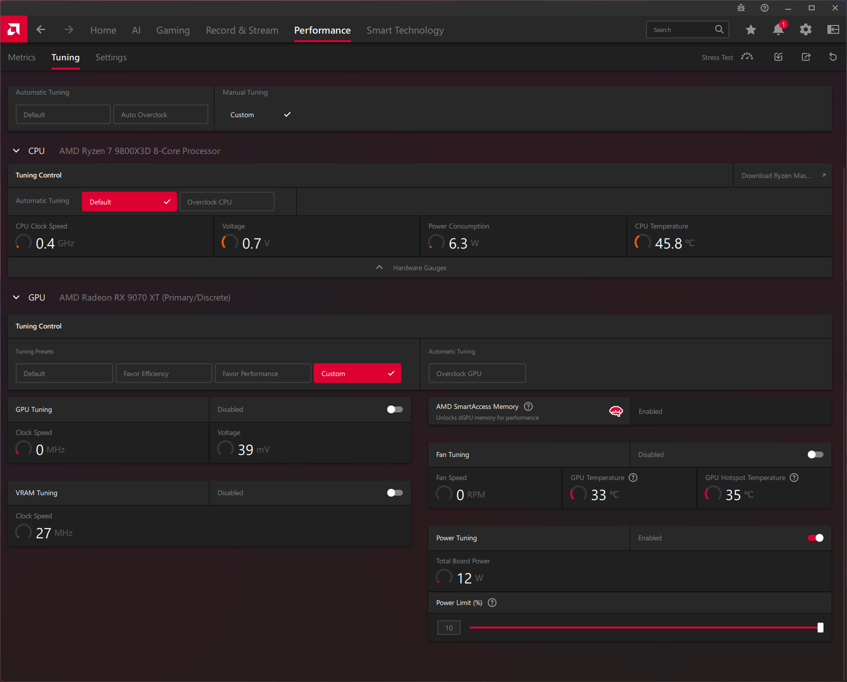 Tuning Gigabyte Radeon RX 9070 XT Performance in AMD Software - Default ...